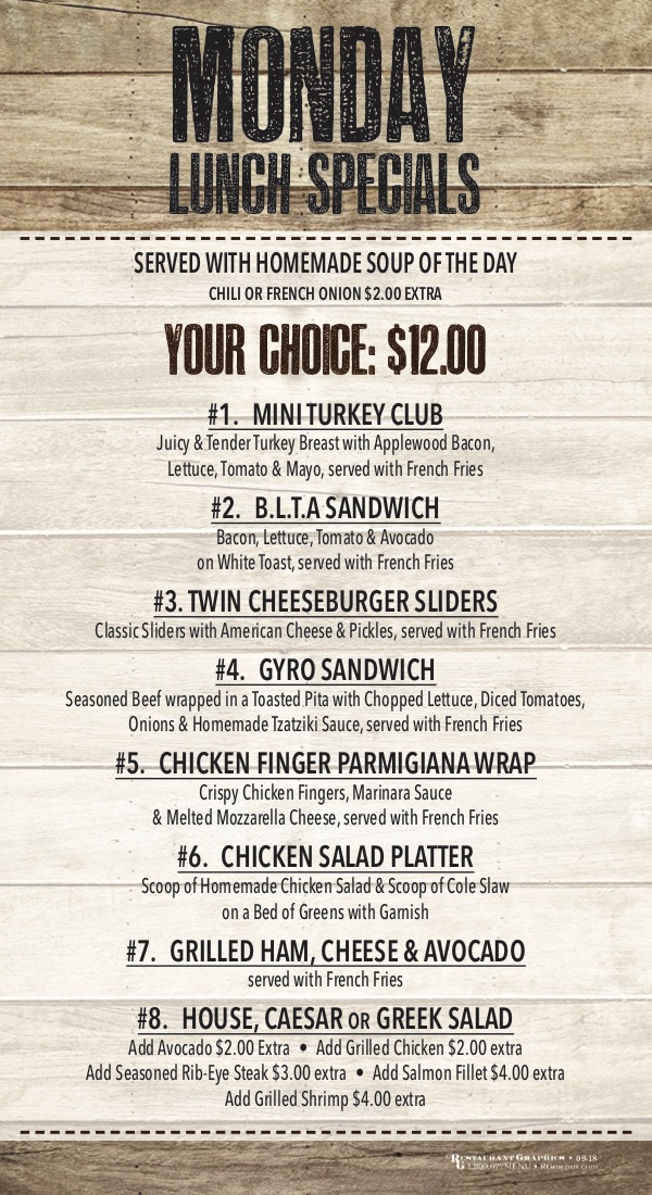 Weekday Lunch Specials - The Brown Stone Bar & Grill