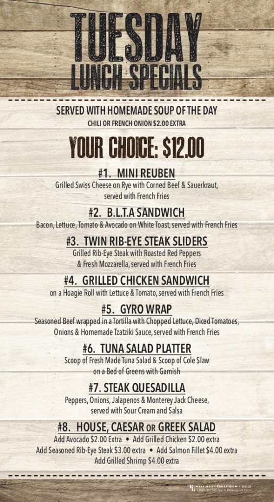 Weekday Lunch Specials - The Brown Stone Bar & Grill